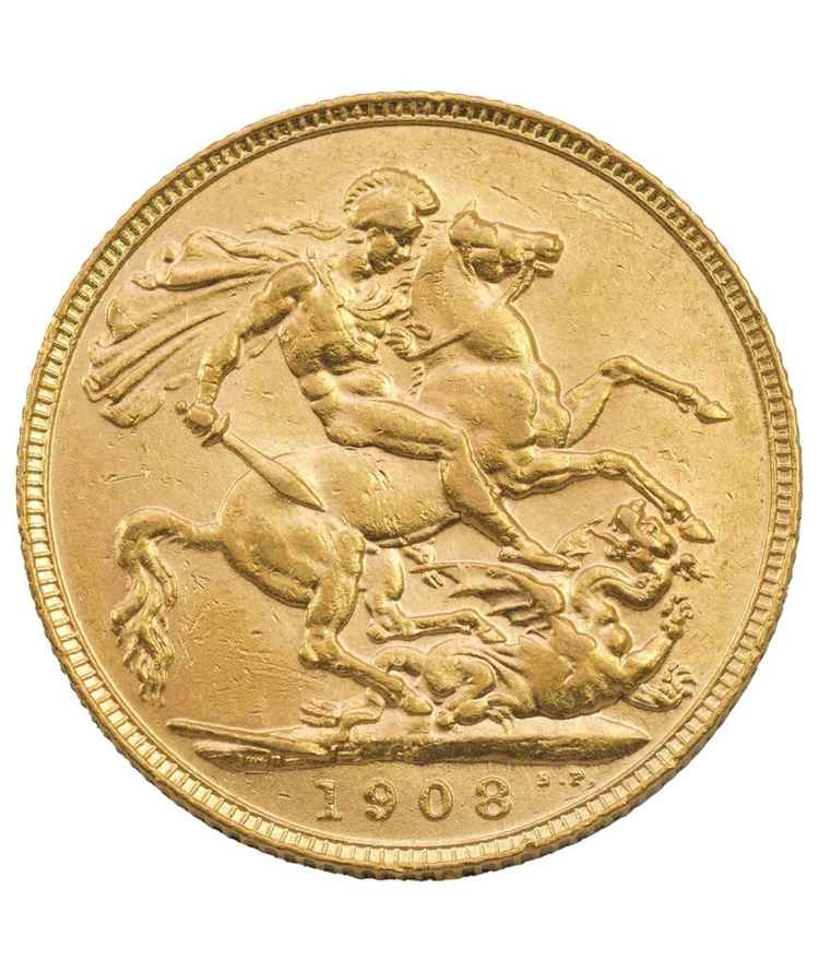 Moneda oro Soberano de Eduardo VII de 1908 de 7,32 gr – Goldenart